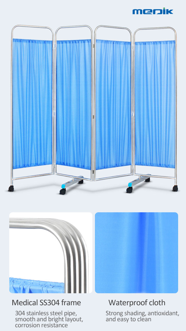 Medical Folding Stainless Steel 4- Part Ward Screen For Hospital