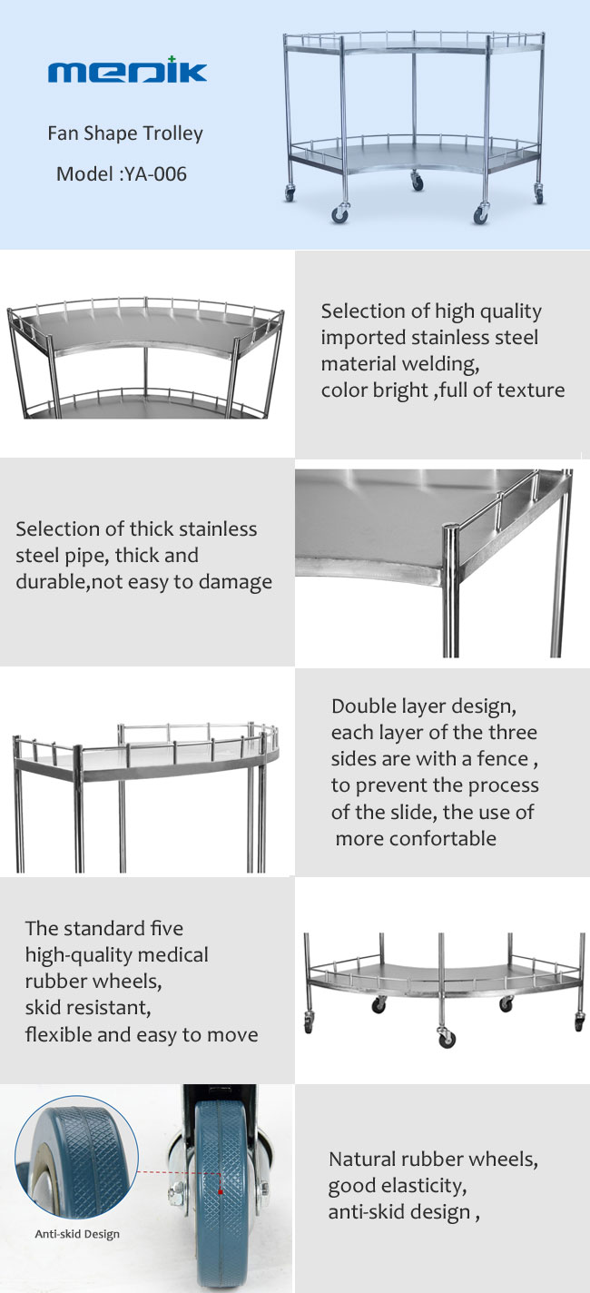 Stainless Steel 304 Fan Shape Trolley 2 Shelf Removal SS Trolley