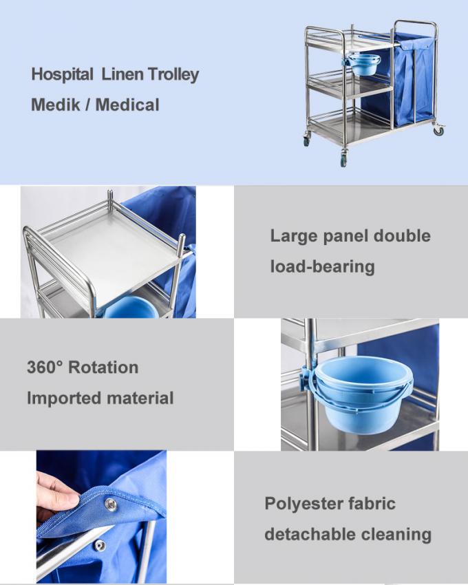 Three Shelf SS Medical Trolley , Hospital Linen Trolley Stainless Steel