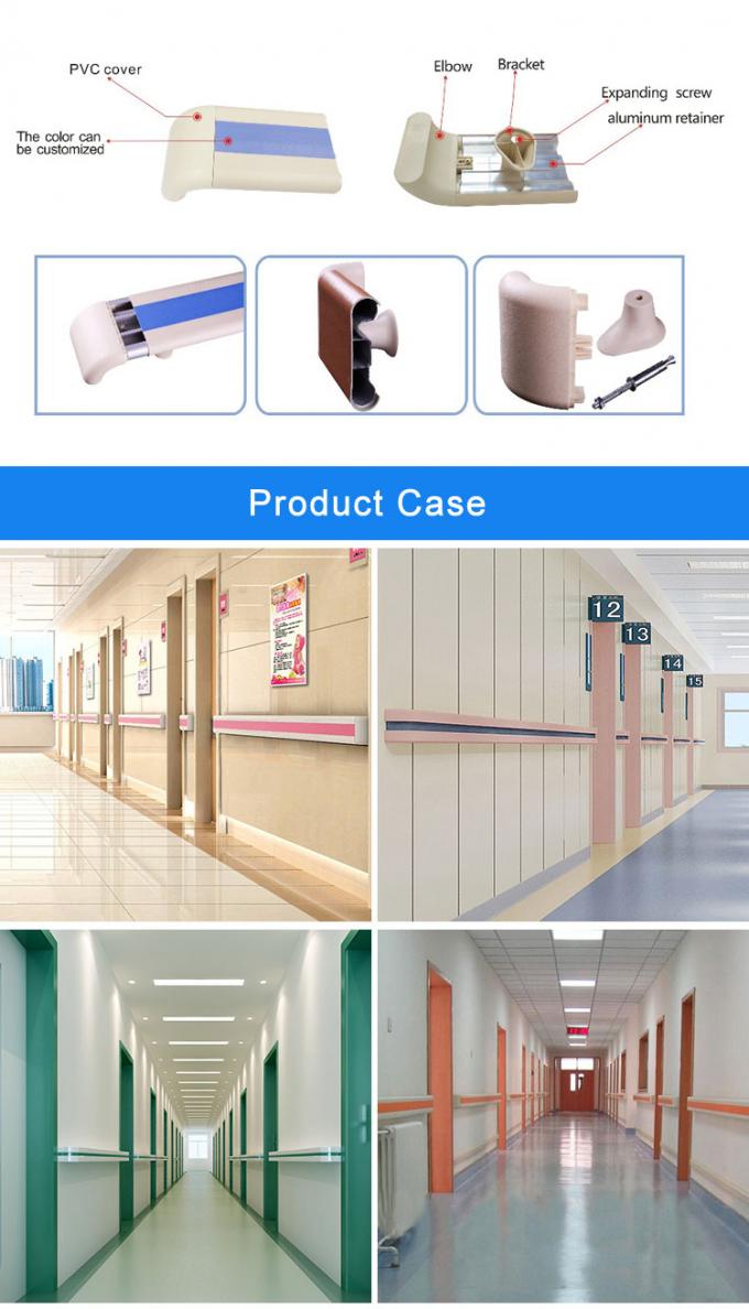 Antibacterial PVC Crash Rail Hospital Corridor Handrail For Wall