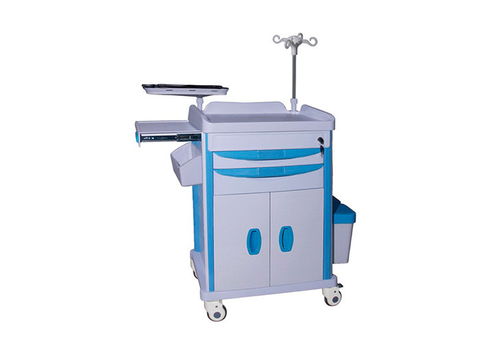 Five Drawers Medical ABS Emergency Trolley With CPR Board IV pole
